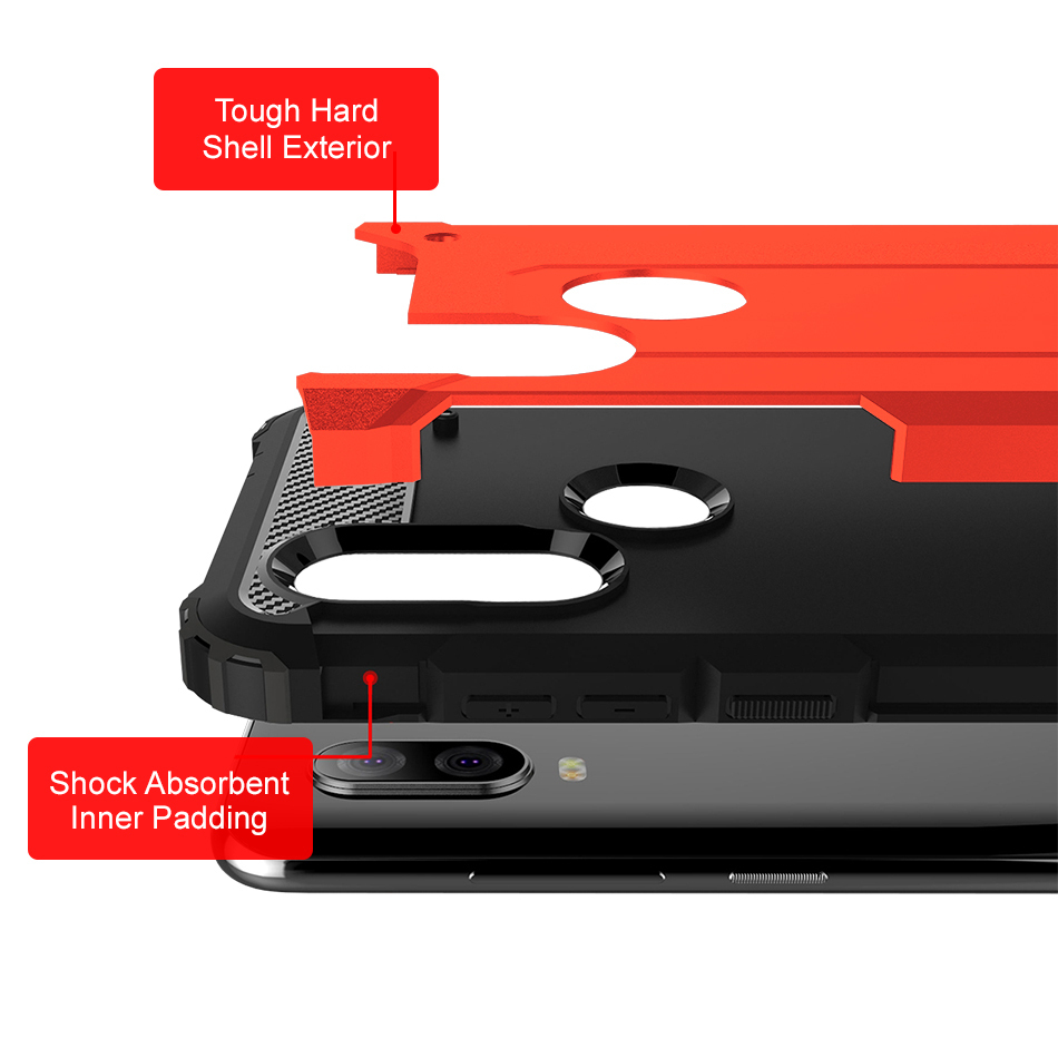 Military Defender Shockproof Case for Motorola One Vision (Red)